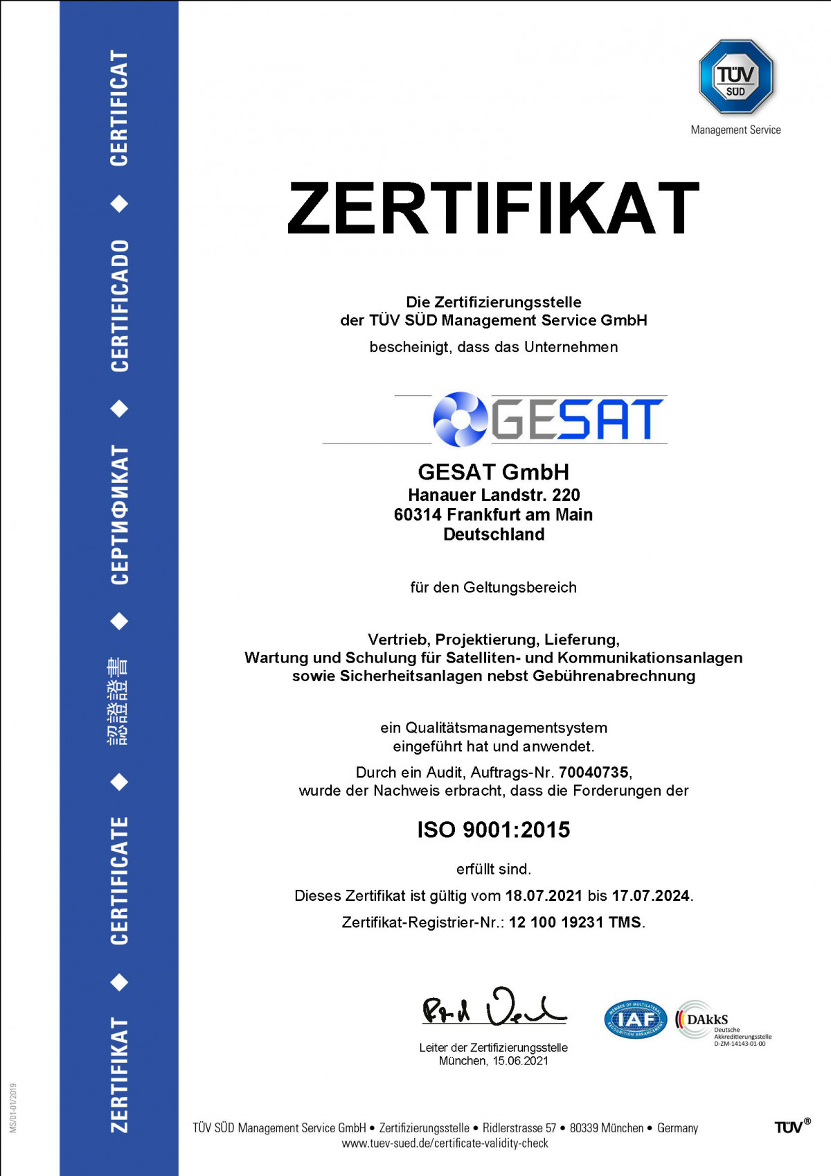 Quality Management – GESAT GmbH – Satellitenkommunikation